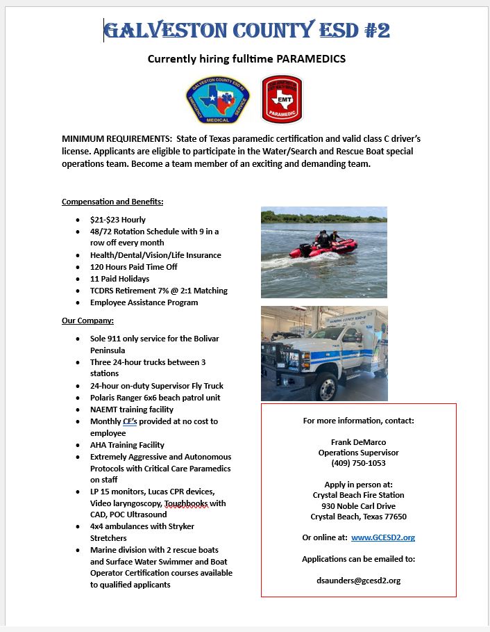 Paramedic Job Opportunity’s – Galveston County Emergency Services ...
